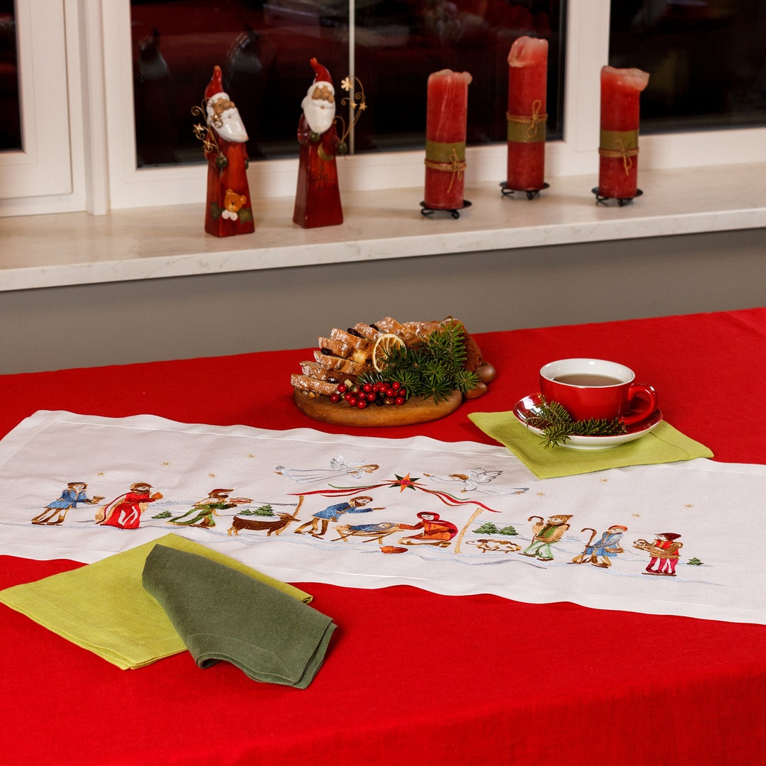 Embroidered Eastertable Runner, Nativity Scene Table Linen, Holiday ...