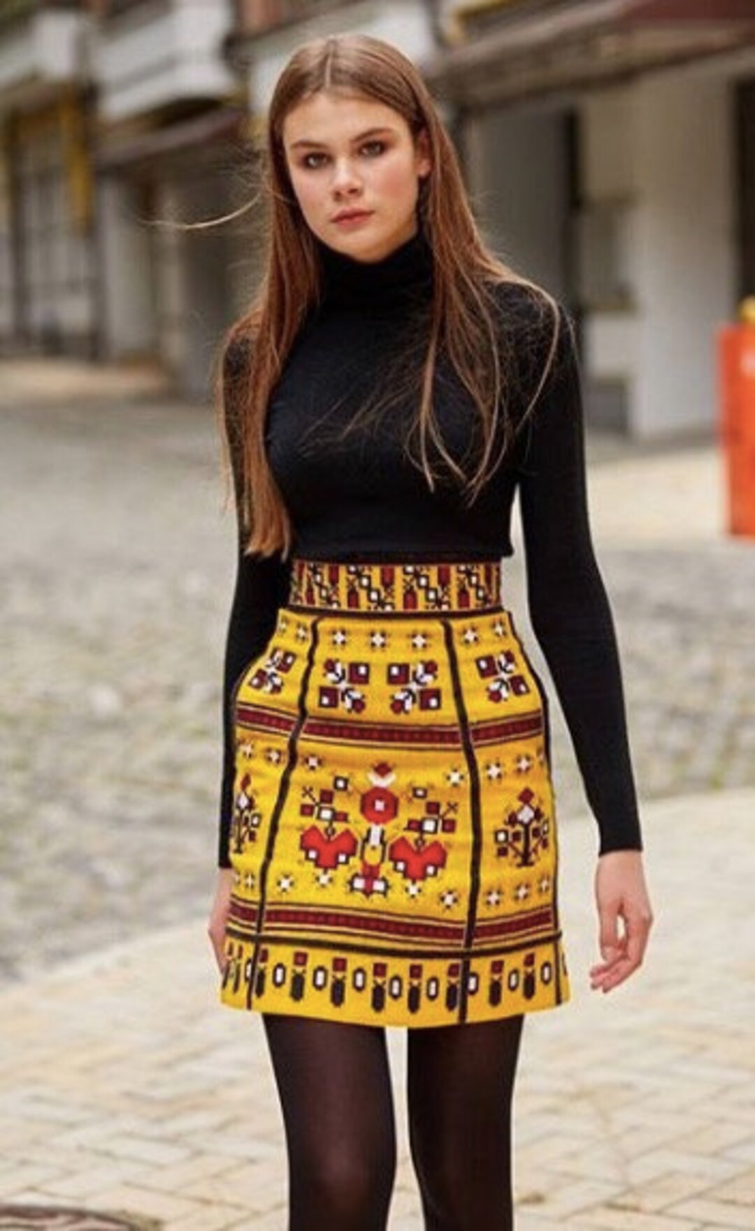 Yellow Ukrainian Embroidered Vyshyvanka Linen Skirt Vyshyvanka Linen ...