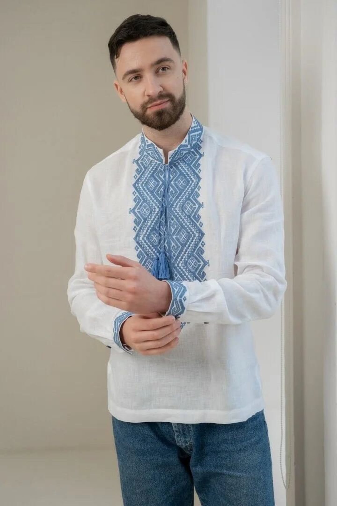 2024 White Ukrainian Shirt for Men. Men's Embroidered Shirt. Ukrainian ...