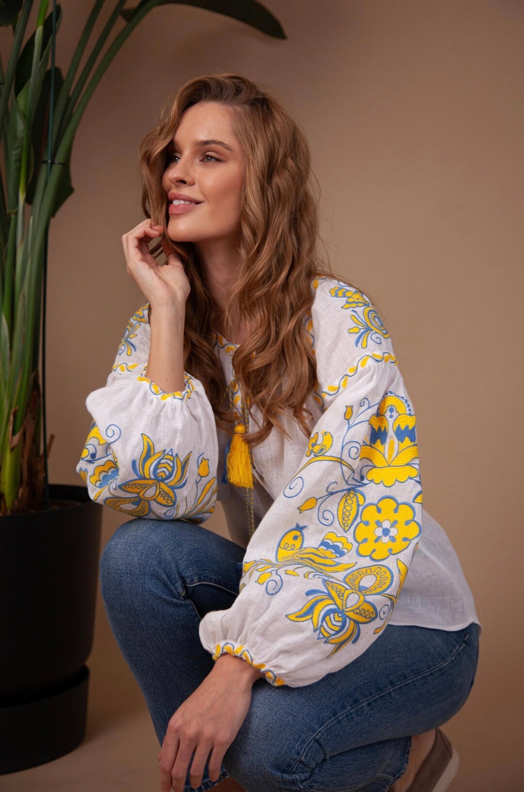 2024 White Embroidered Linen Blouse Ukrainian Vyshyvanka Blouse ...