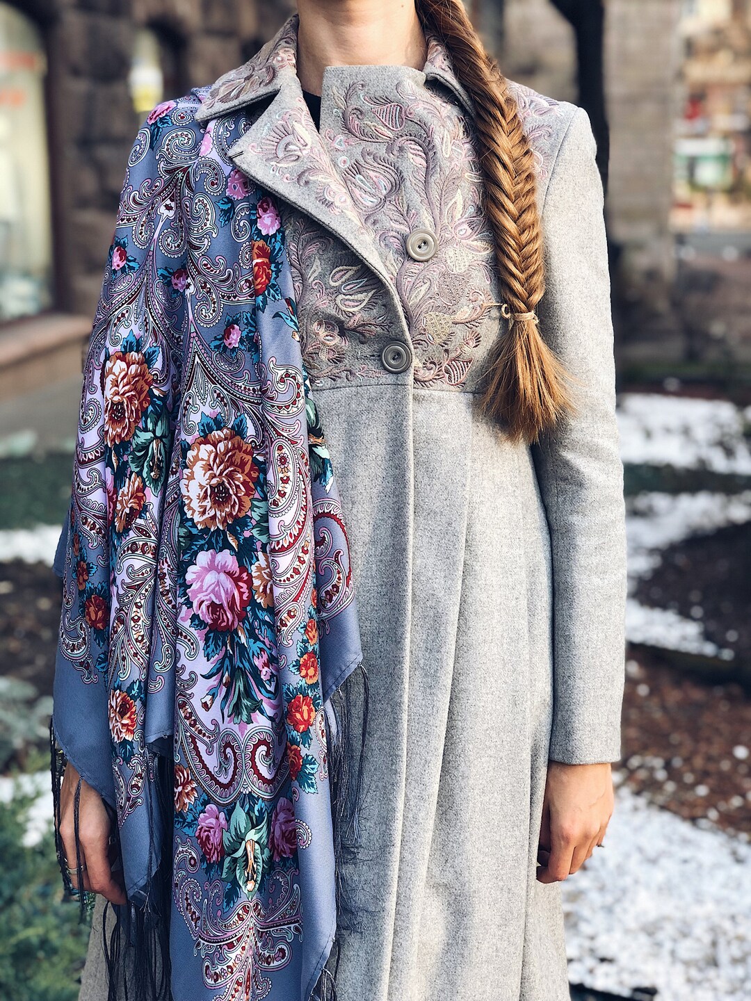 Gray Ukrainian Shawl 80% Wool, Ukrainian Scarf, Gifts for Women ...