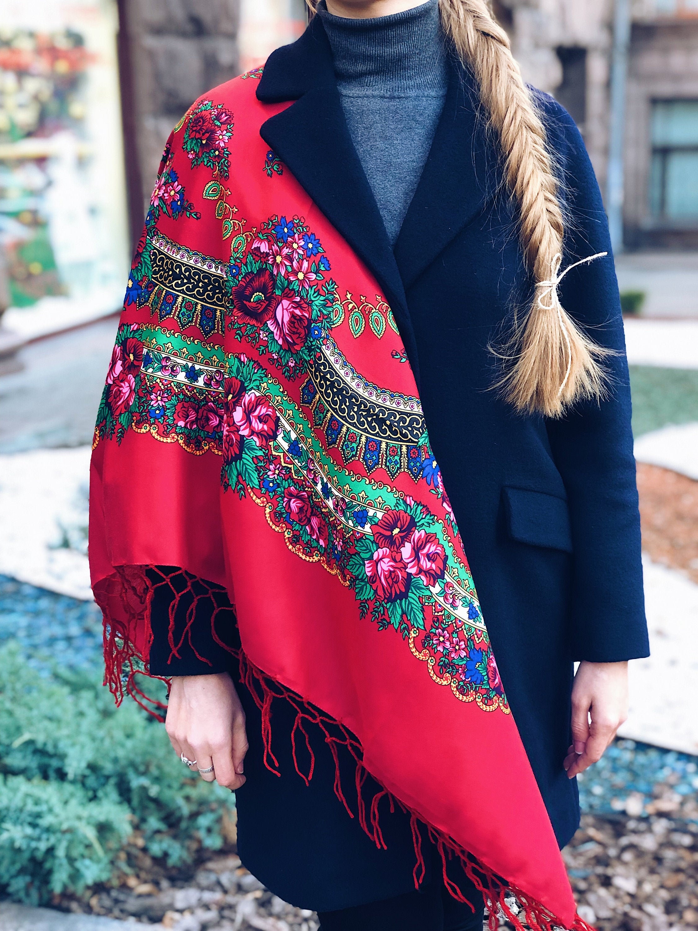 Red Ukrainian Shawl Traditional Ukrainian Shawl Hustka Wool | Etsy