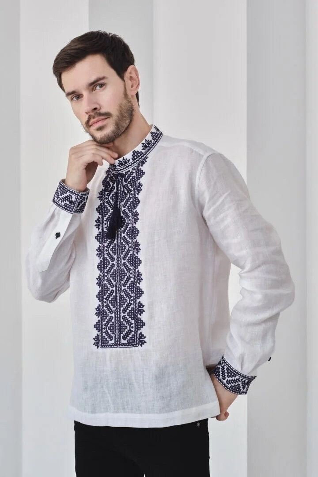 2024 White Ukrainian Shirt for Men. Men's Embroidered Shirt. Ukrainian ...