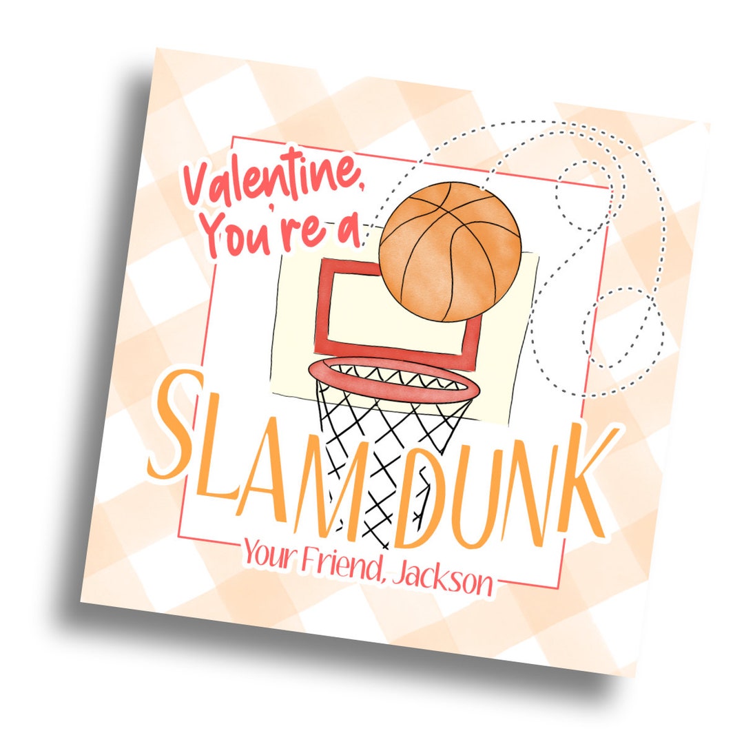 Slam Dunk Basketball Valentine Card - Orange - Etsy
