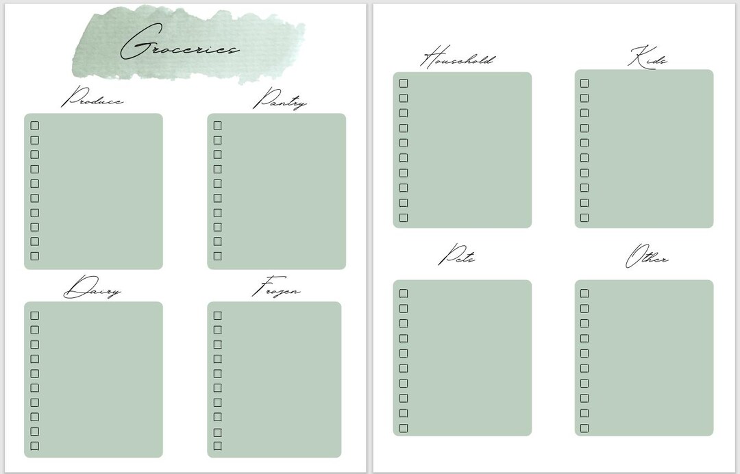 Printable Grocery List Template- Sage - Etsy