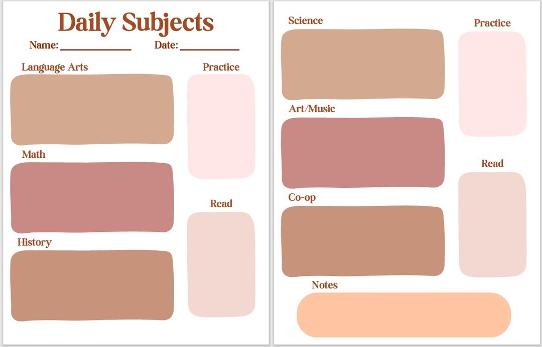 Printable Daily Subjects Template for Homeschool Parents and Students ...