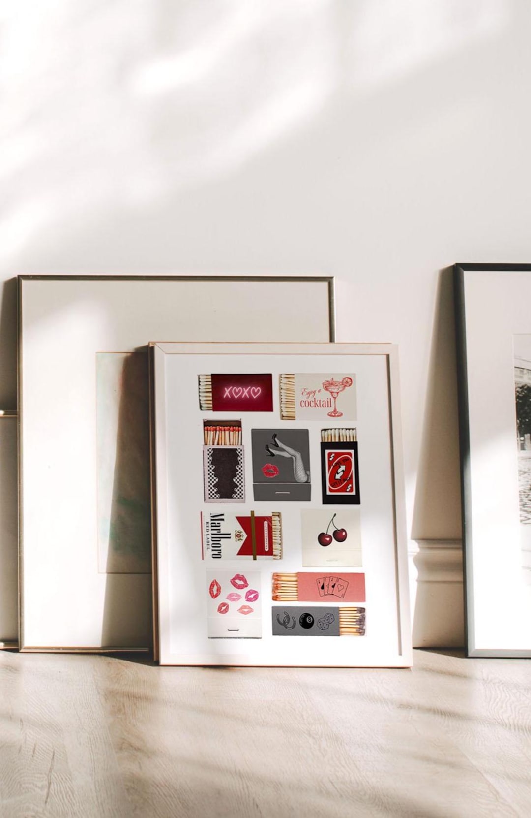 Vintage Matchbox Collage, Cool Matchbook Art, Retro Wall Art, Red Wall ...