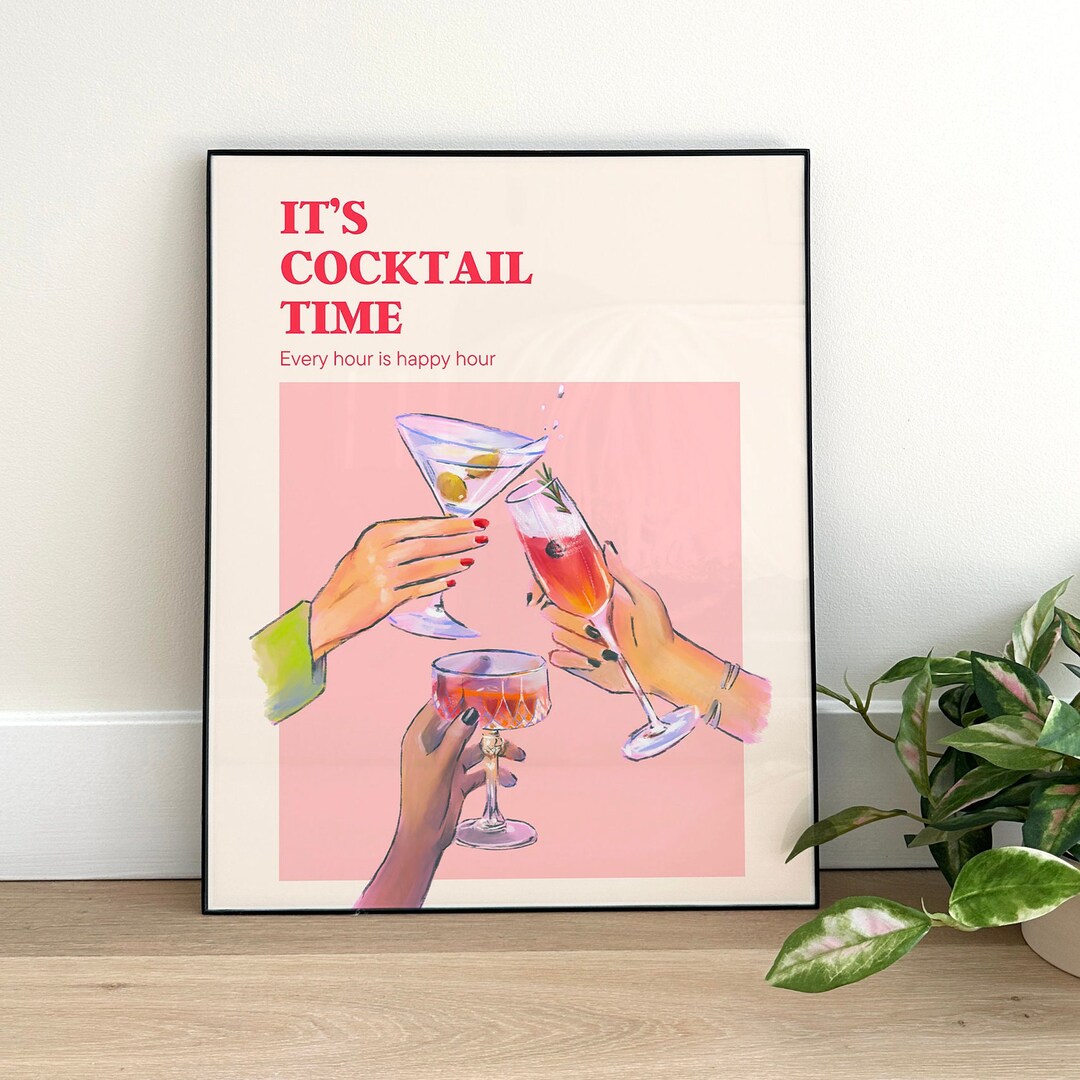 Cocktail Art Print Bar Cart Wall Art, Trendy Wall Art, Happy Hour ...
