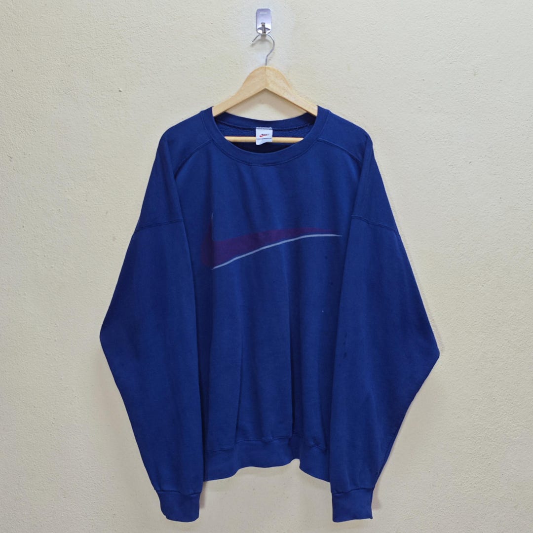 90s Vintage NIKE Swoosh Logo Made in USA Navy Blue Crewneck Sweatshirt ...