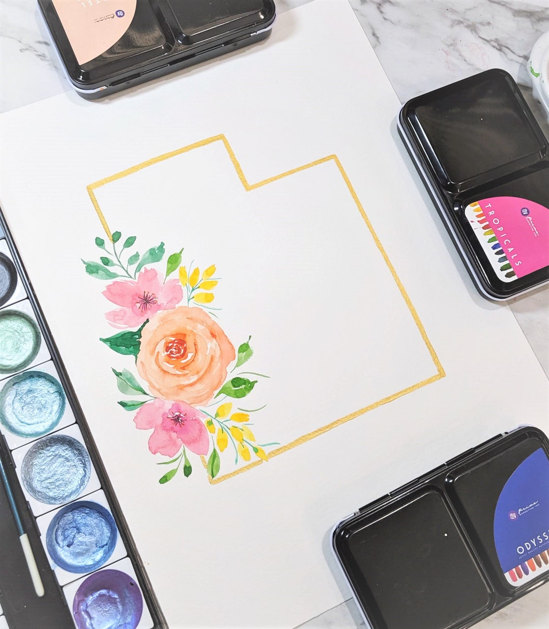 US Floral State Map Outline - Etsy