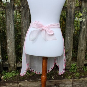 Pink Sheer Vintage Hostess Apron With Crochet Edges, Retro Half Apron ...