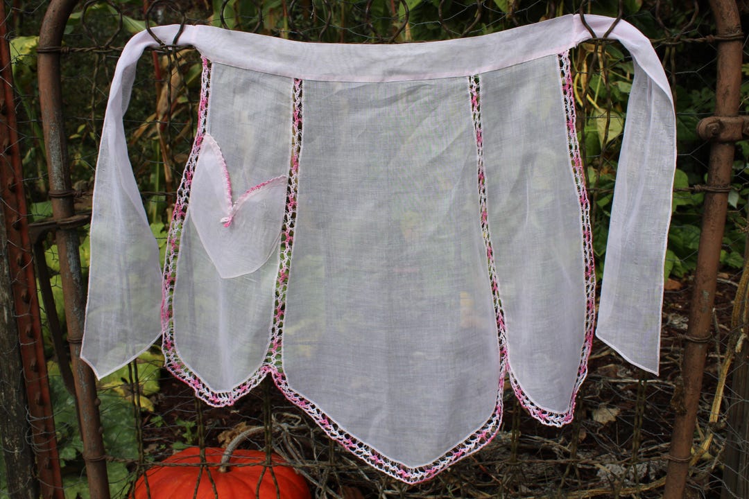 Pink Sheer Vintage Hostess Apron With Crochet Edges, Retro Half Apron ...