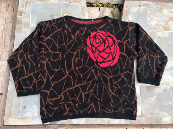 Vintage Sweater, Flower Rose, 90s, Size Small - Gem