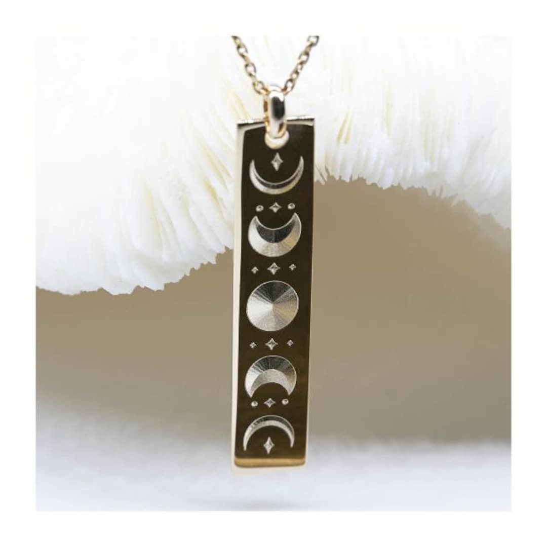 Moon Phases Necklace • MOON PHASES Pendant 40x8mm Gold Plated • Moon ...