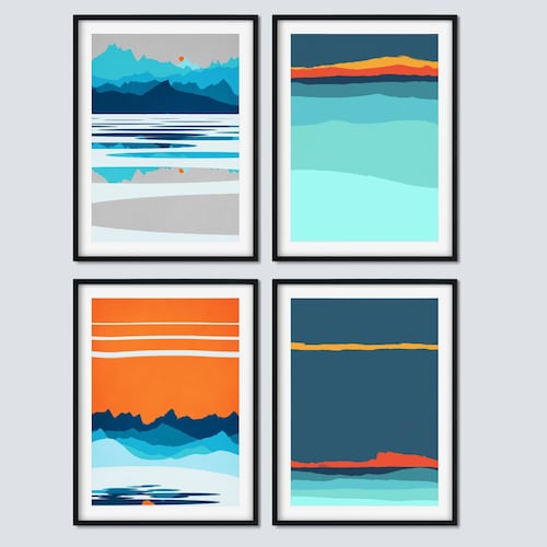 Burnt Orange Navy Blue Midcentury Printable Art Navy Orange | Etsy ...