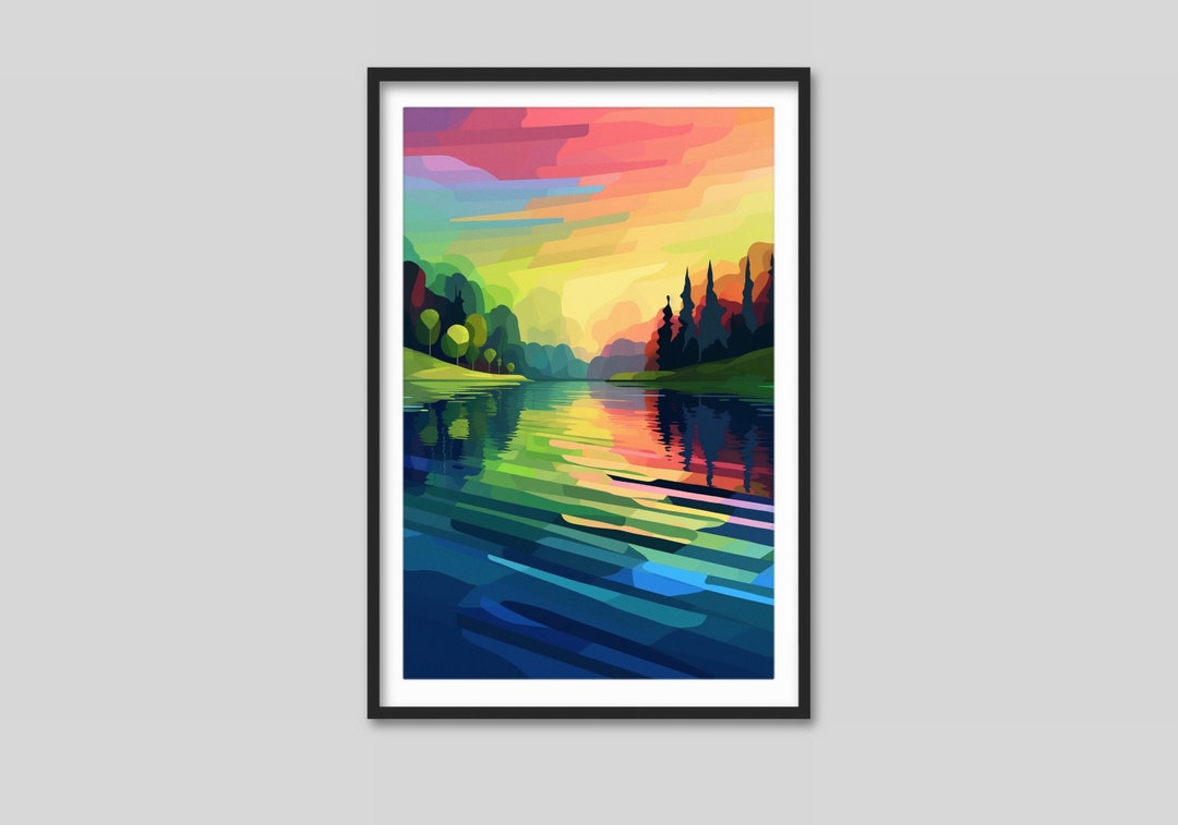 Modern Landscape Art, Framed Print, New England Art, Lake Painting ...
