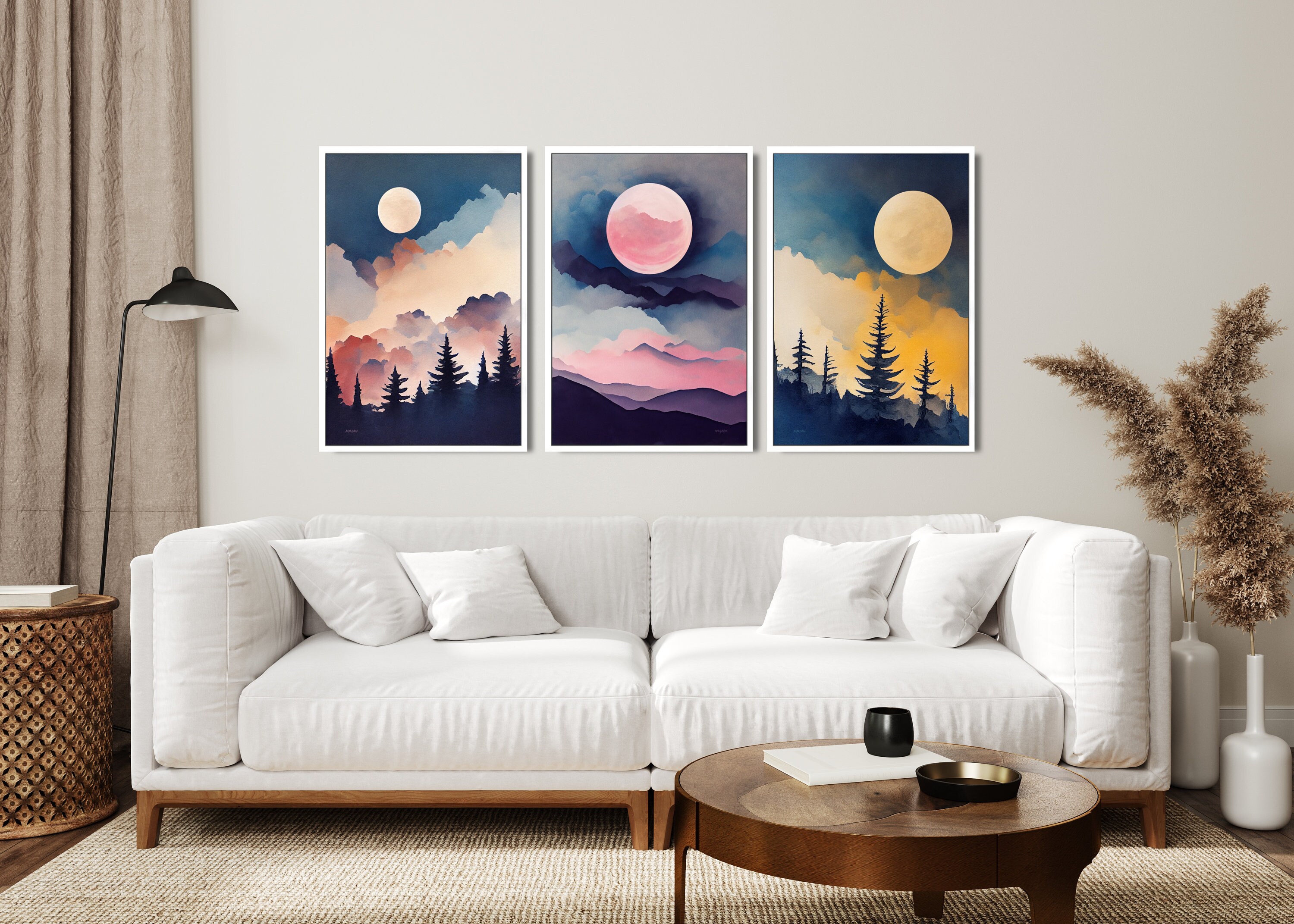 Moon Canvas Wall Art Mountain Artwork Large Art on Canvas - Etsy
