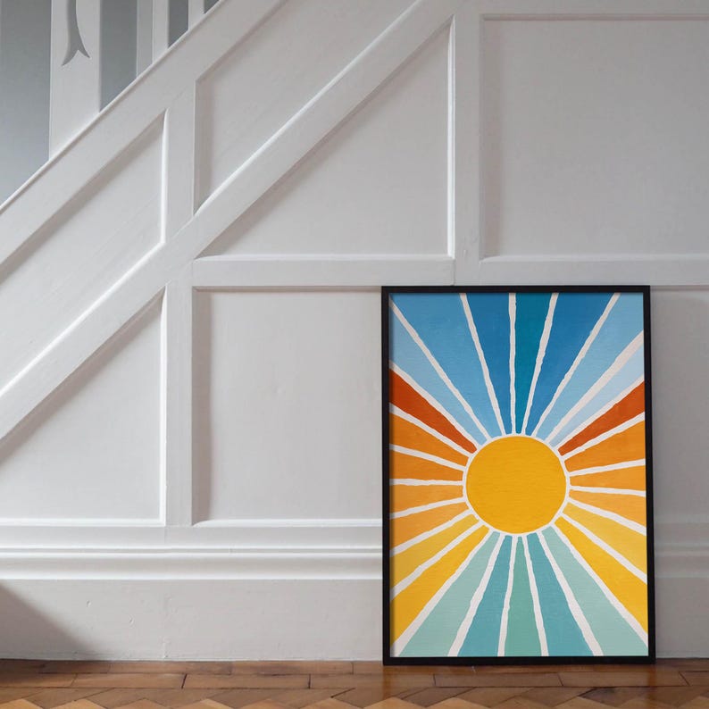 Watercolor Sun Print: Playroom Wall Art Framed, Rainbow Artwork ...