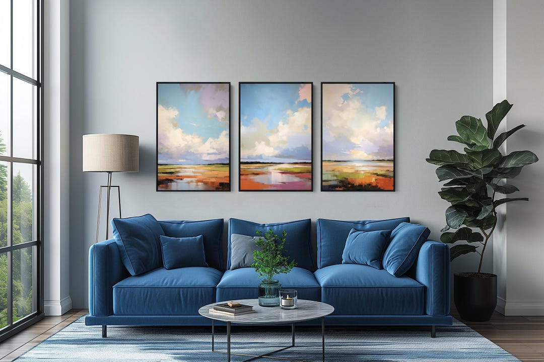 Modern Coastal Landscape Canvas Print Set: 3 Piece Sky Wall Art - Etsy