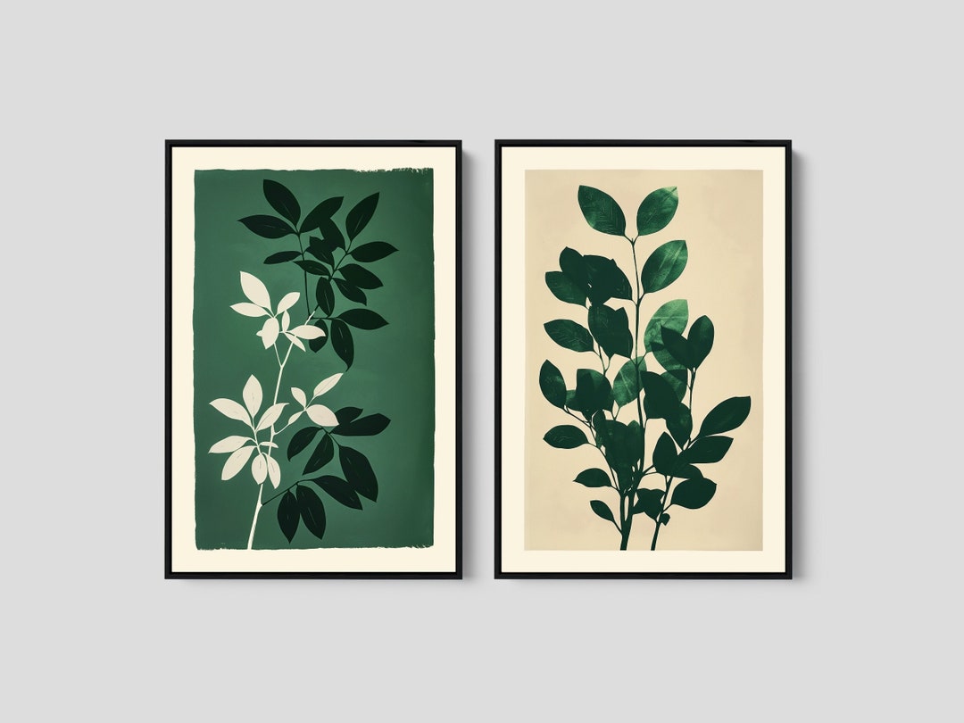 Green Botanical Prints - Set of 2 Framed Prints, Floral Prints, Modern ...