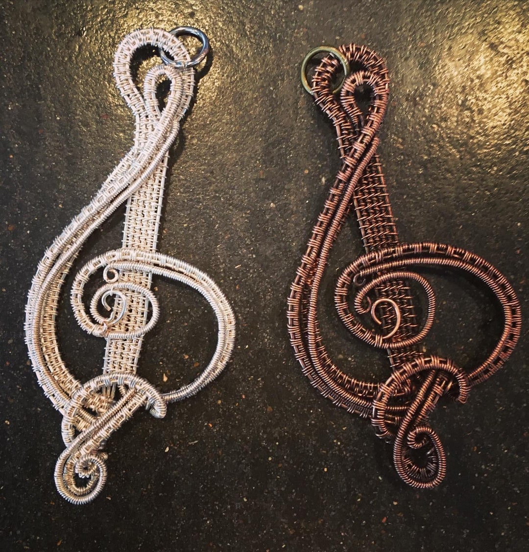 Silver Wire Wrapped Treble Clef Music Notes Necklace - Etsy