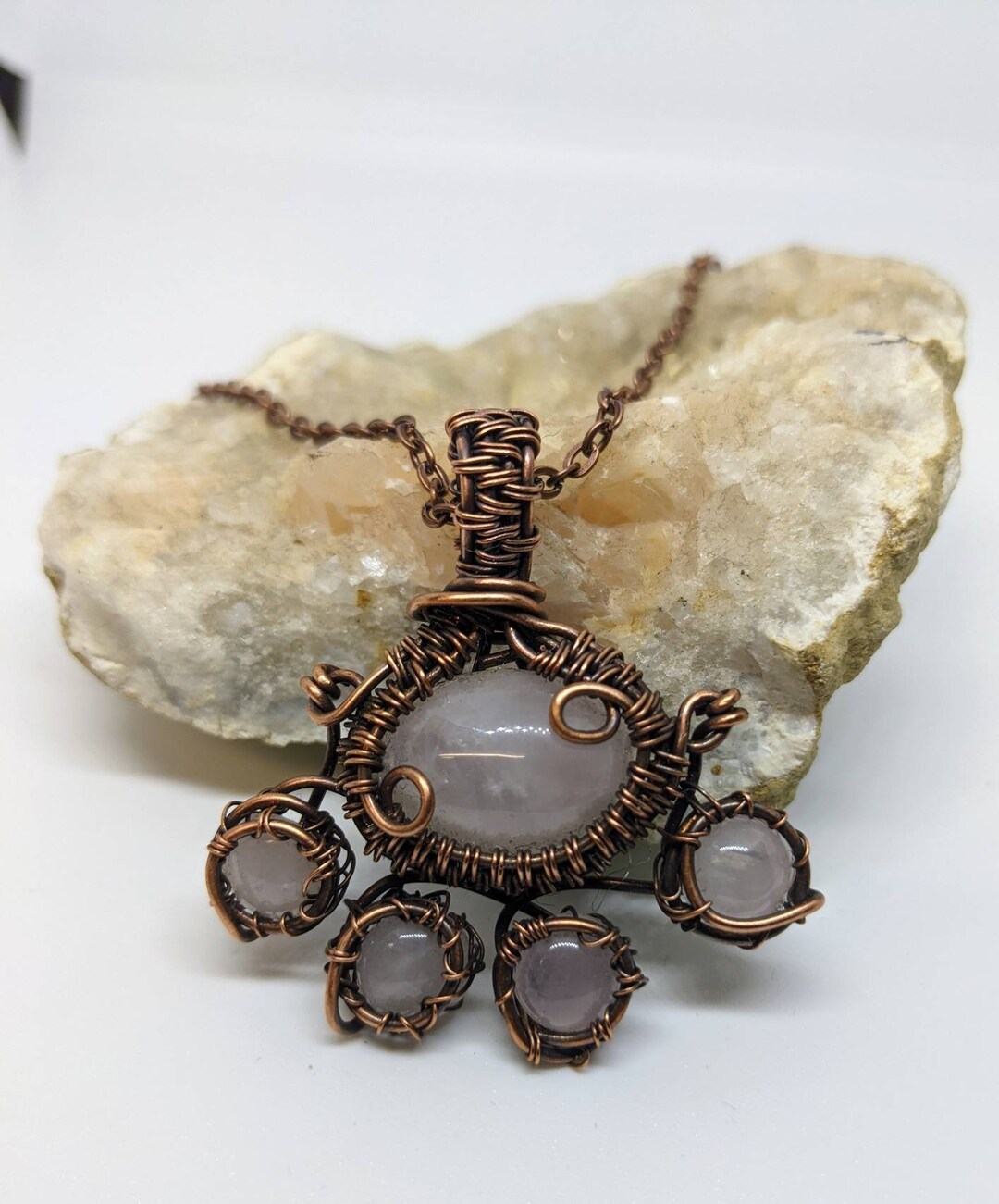 Rose Quartz Wire Wrapped Dog Paw Necklace - Etsy