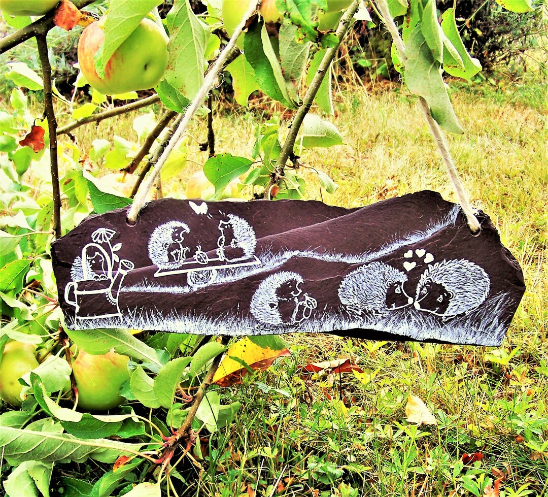 Slate Garden Decoration, Home Decoration, Hand-painted Slate, "hedgehog ...