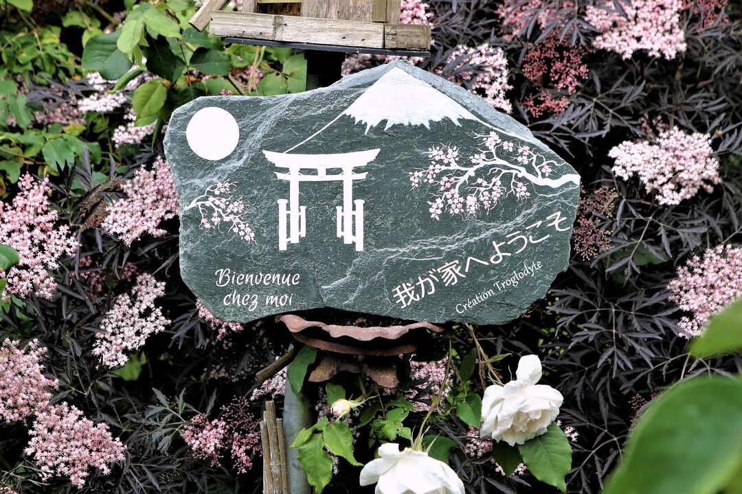 Painted Natural Slate, Japanese Garden Decoration, Welcome Sign and ...