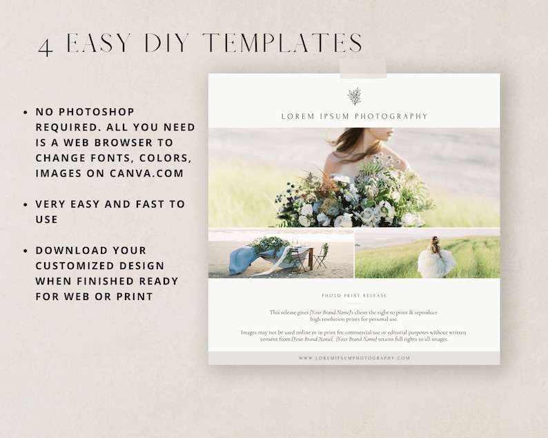 Print Release Template Design, Canva Template, Photography Marketing ...