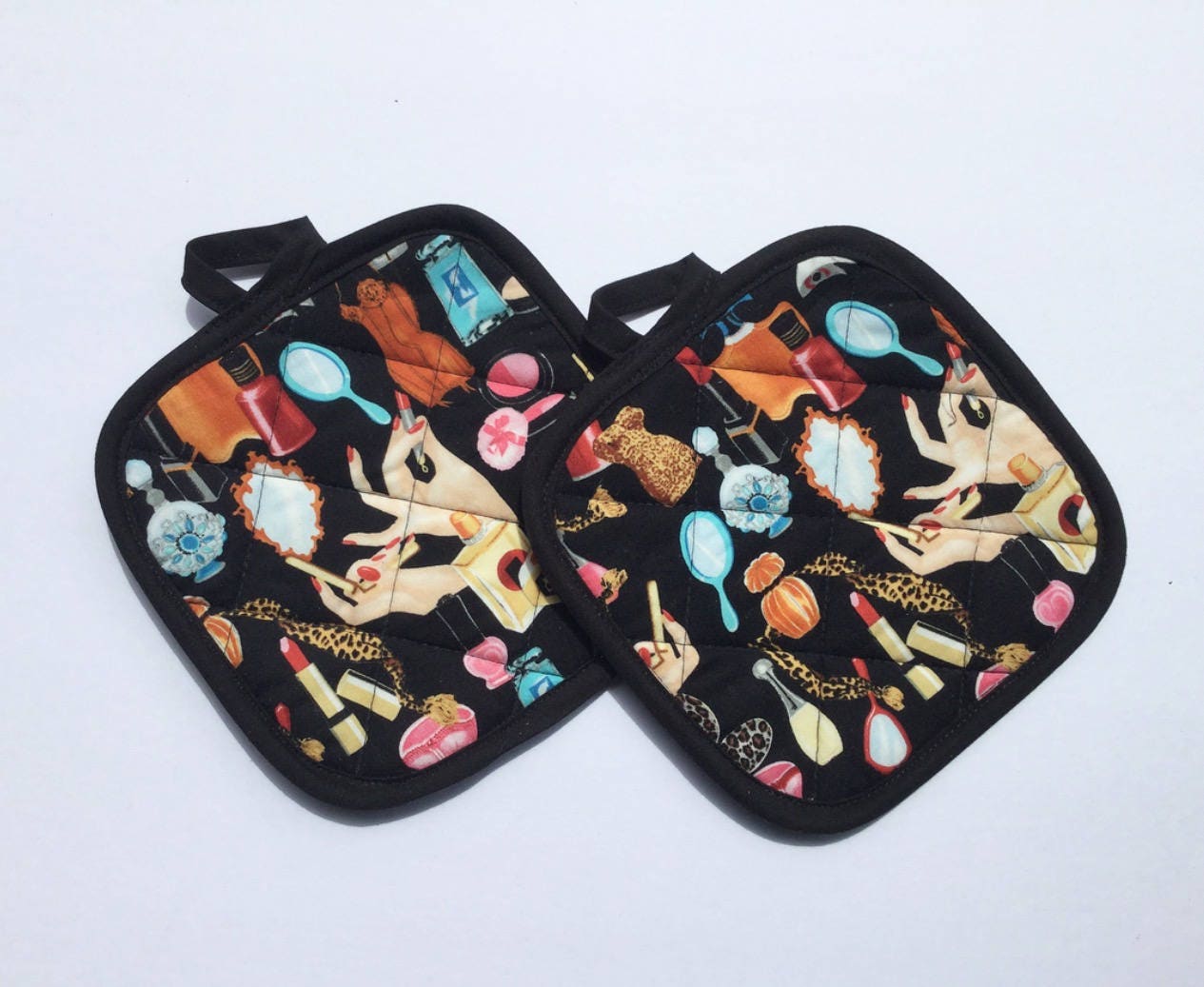 Vintage Makeup Pinup Kitchen Oven Mitt and Pot Holder Gift Set - Etsy