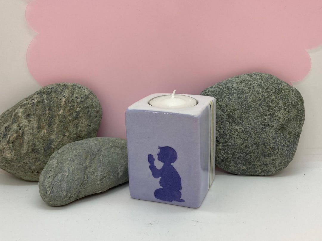 Porcelain Candlestick, for Boy , Hand Painted, Baptism or Communion ...