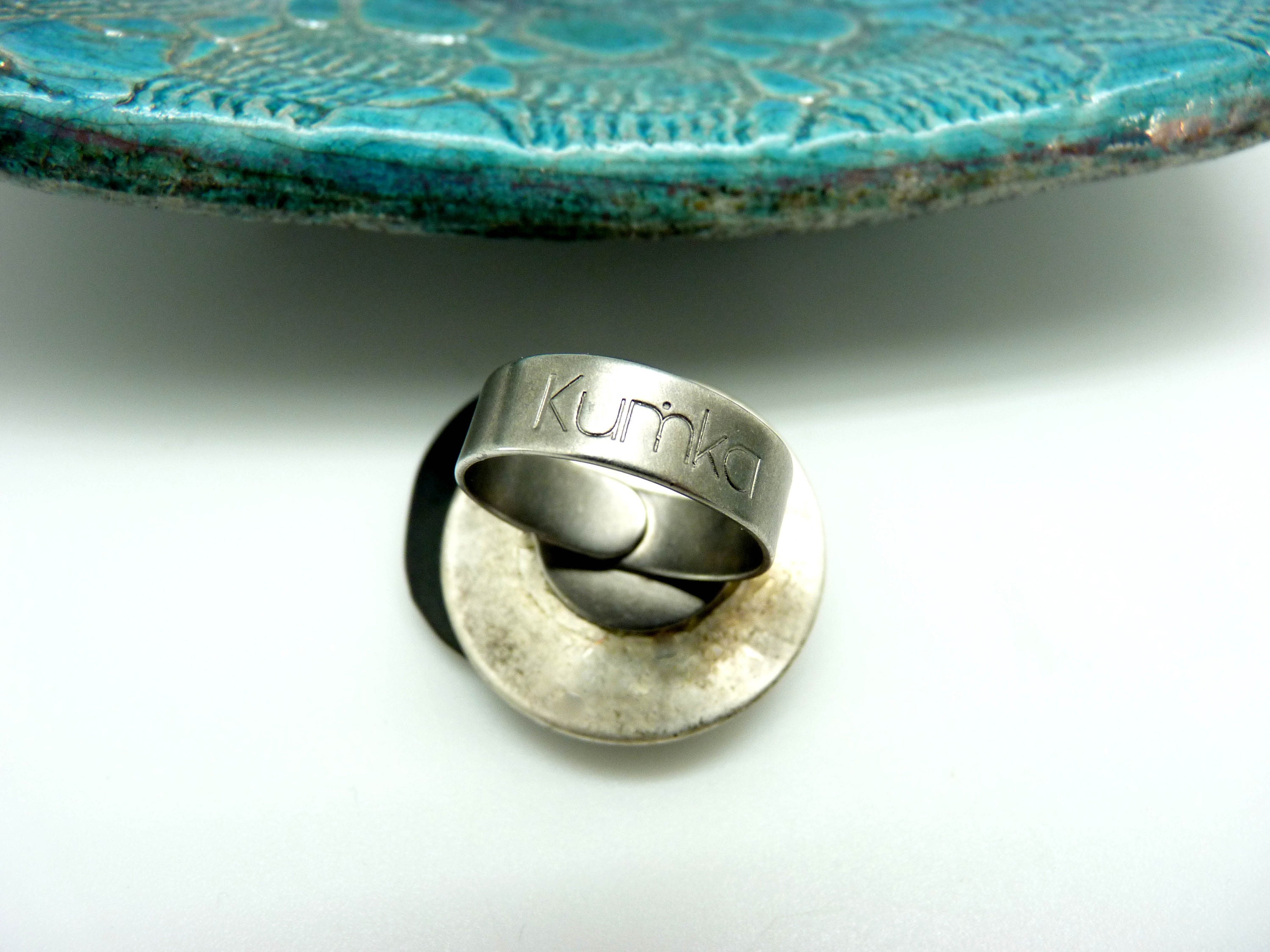 SILVER and black metal ring offbeat graphic CYCLONE