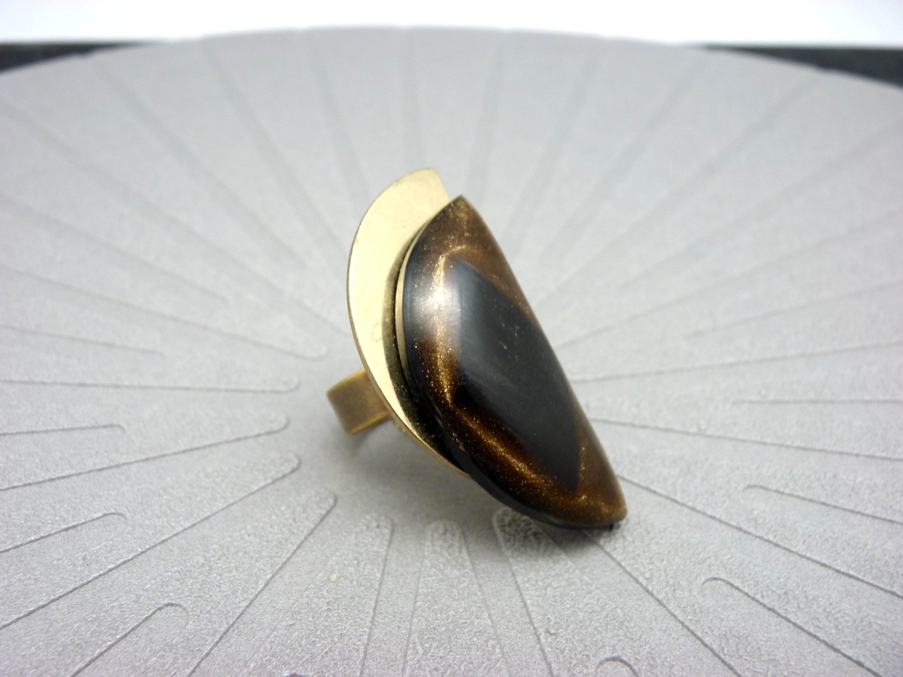 Vintage half moon gold long ring, chic, graphic, GOLDIE adjustable ...