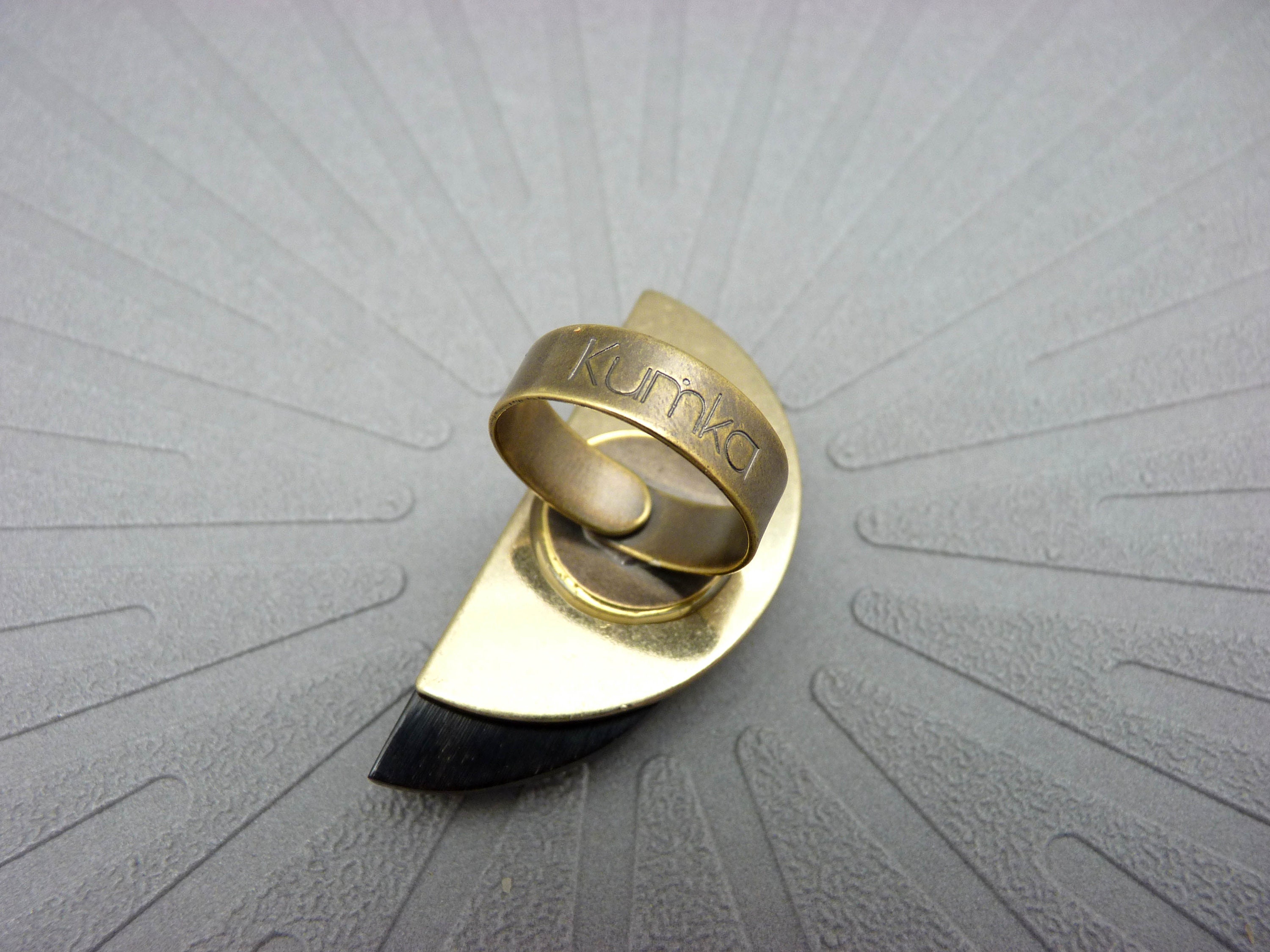 Vintage half moon gold long ring, chic, graphic, GOLDIE adjustable ...