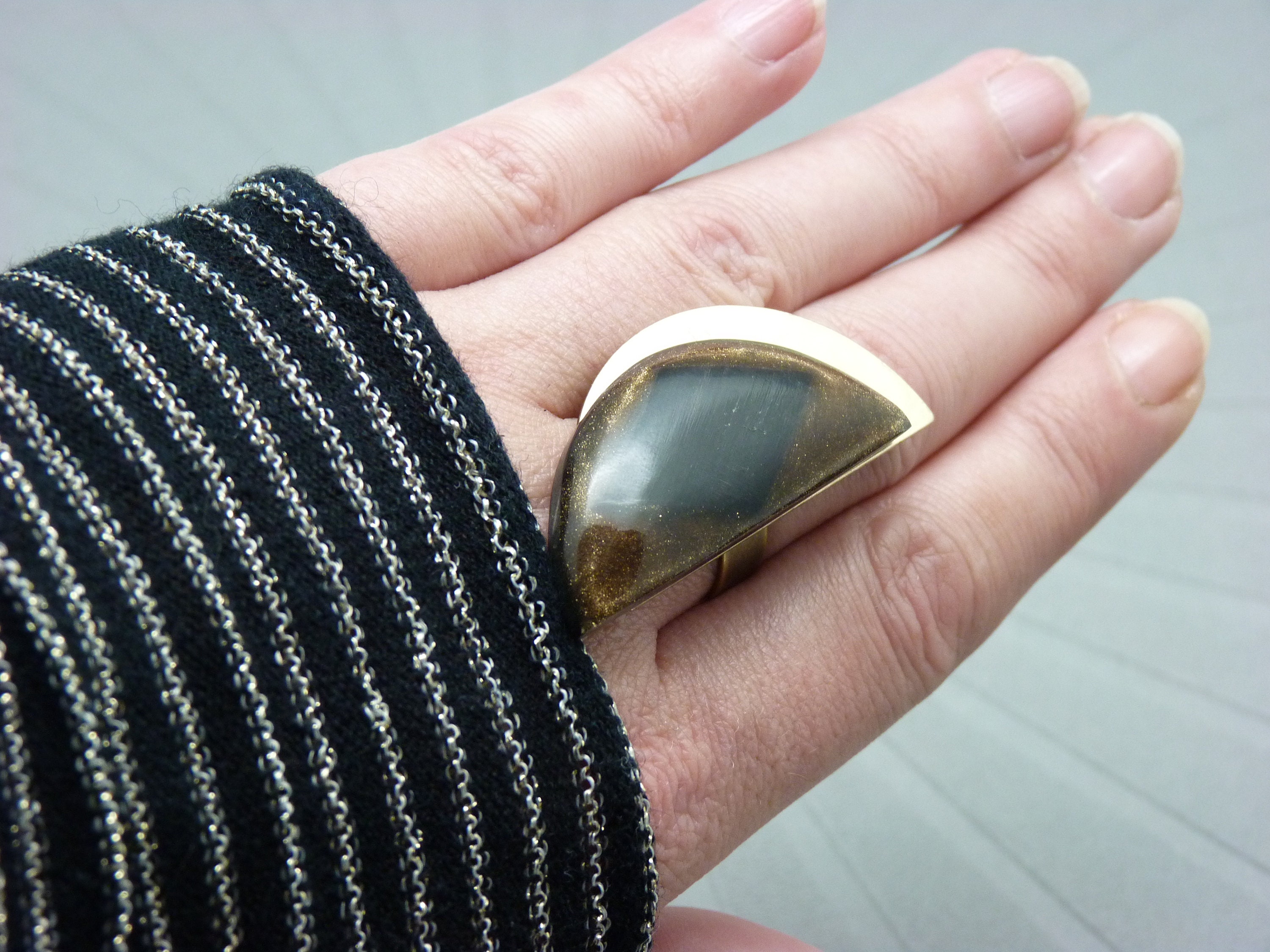 Vintage half moon gold long ring, chic, graphic, GOLDIE adjustable ...