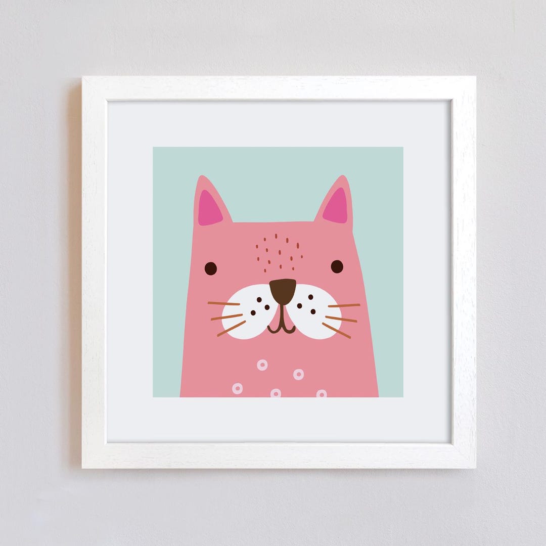 Pink Cat Art Print by Sally Payne - Etsy