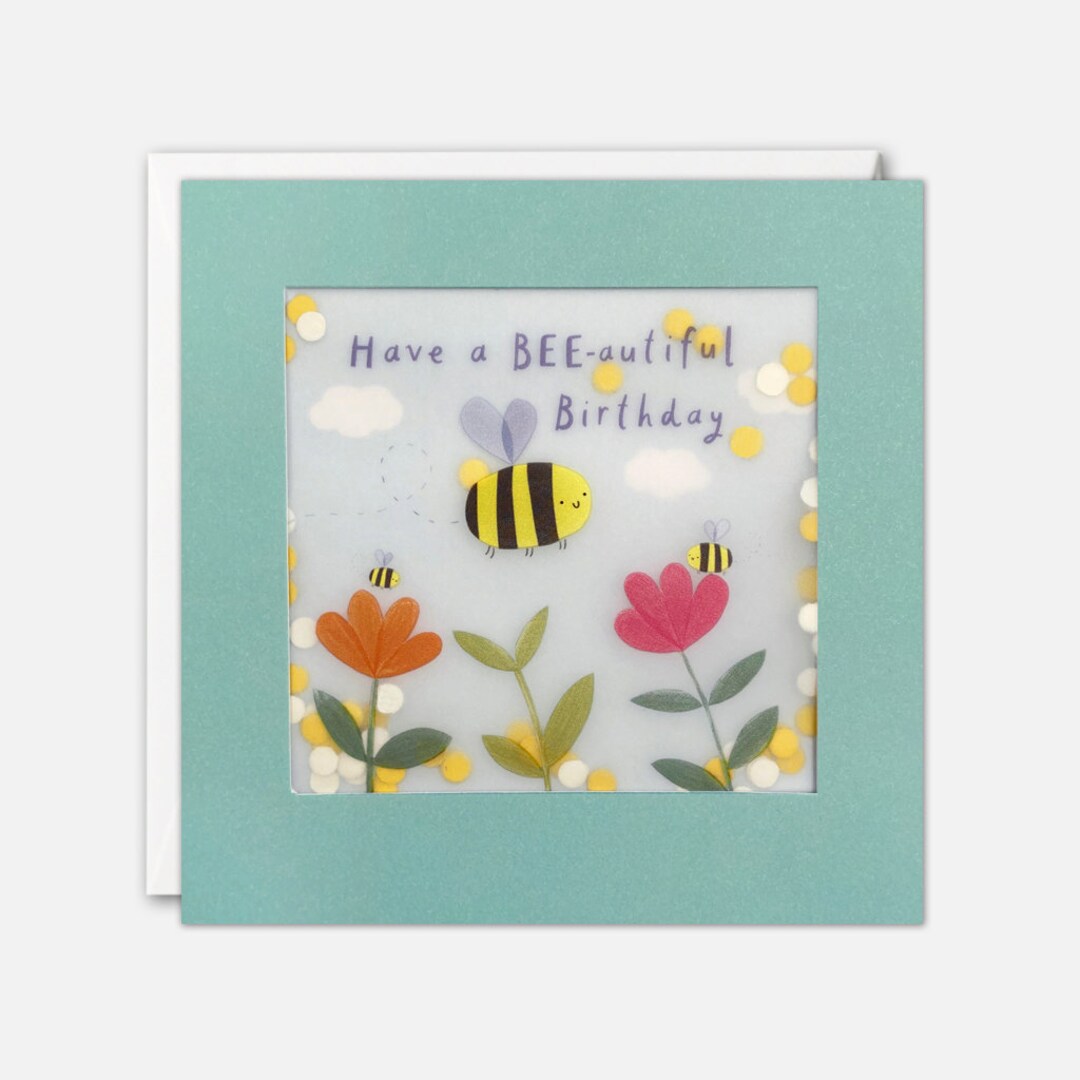 Bee and Flowers Birthday Card With Paper Confetti - Paper Shakies by ...