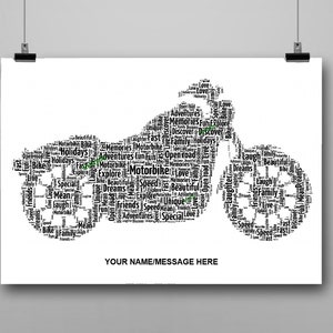 Personalised Motorbike Gift Word Cloud Art Brother Dad Mum Friend Biker ...