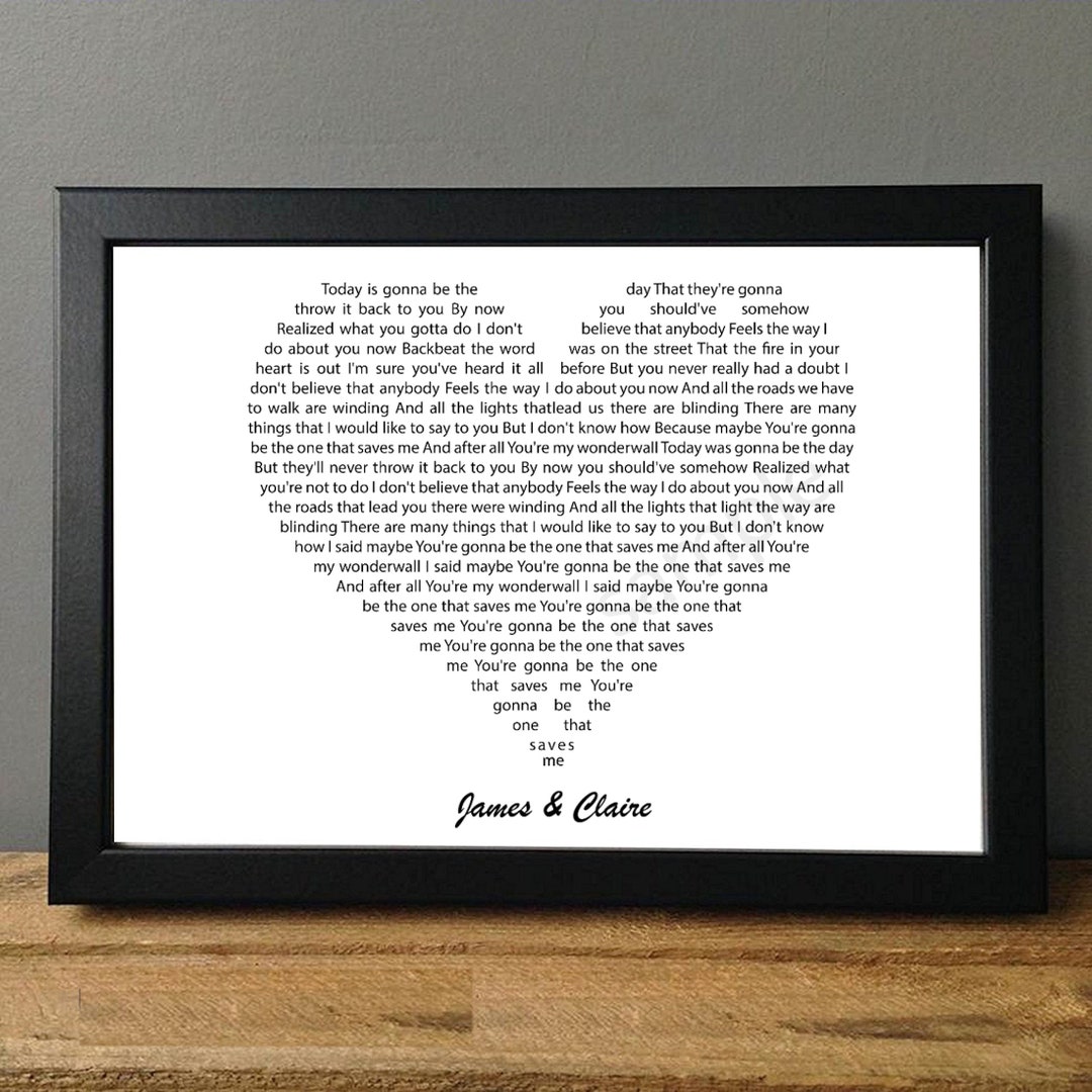 Oasis Song Lyrics Personalised Wonderwall Poster First Dance New Home ...