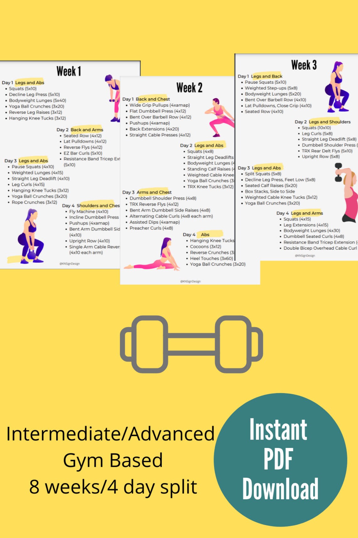 8 Week Exercise Program, Printable Gym Guide, Weekly Gym Plan, Strength ...
