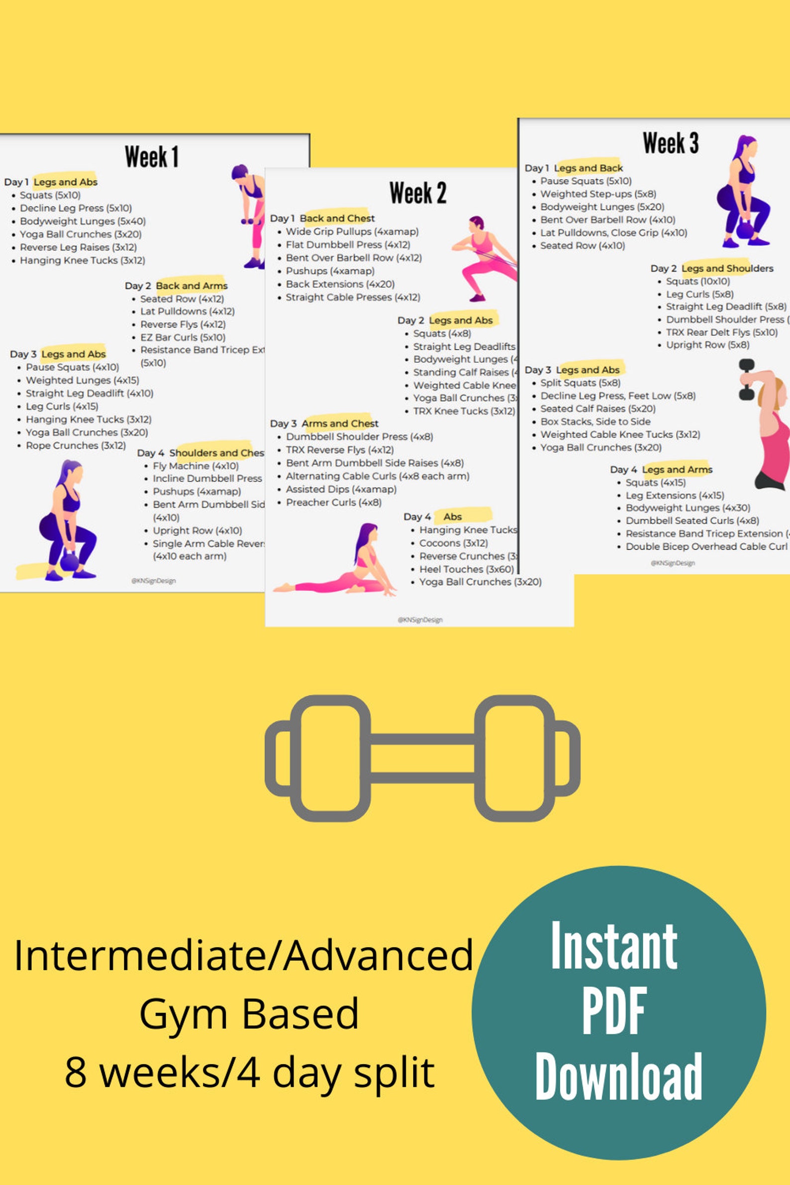 8 Week Exercise Program, Printable Gym Guide, Weekly Gym Plan, Strength ...