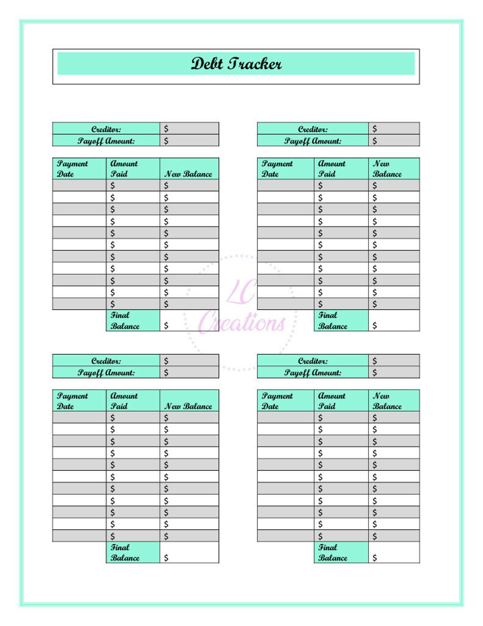 Printable PDF Debt Tracker - Etsy