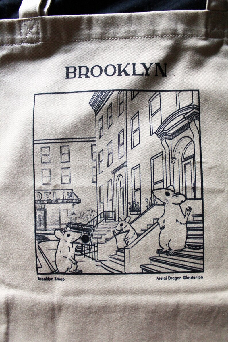 Brooklyn Stoop Organic Cotton Tote Bag | New York City Art | Brownstone ...