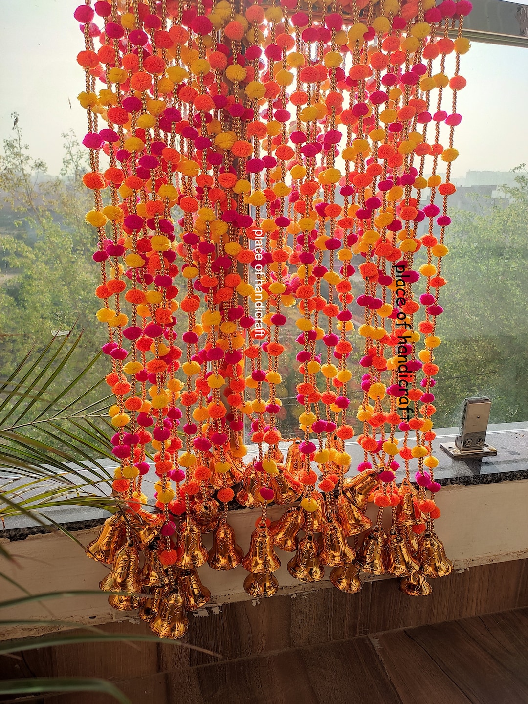 100 String Indian Handcrafted Pom Pom Gota Hangings Tassels Bell String ...