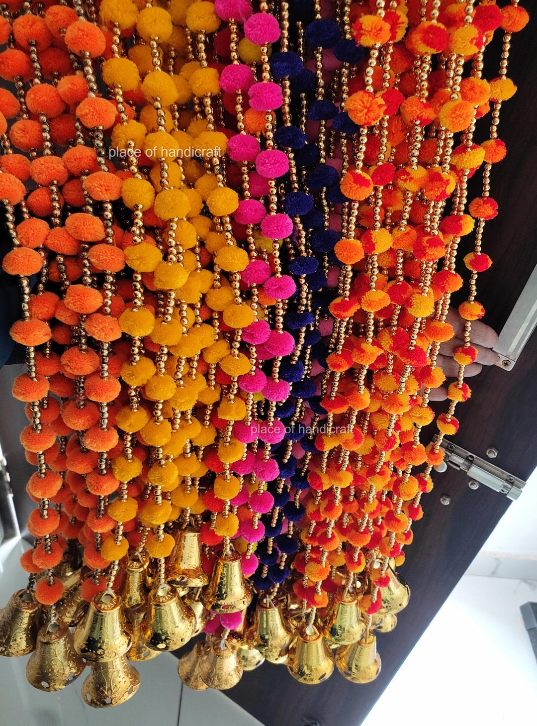 100 PC Pom Pom Garlands With Bell for Party Decor Photo Prop Indian ...