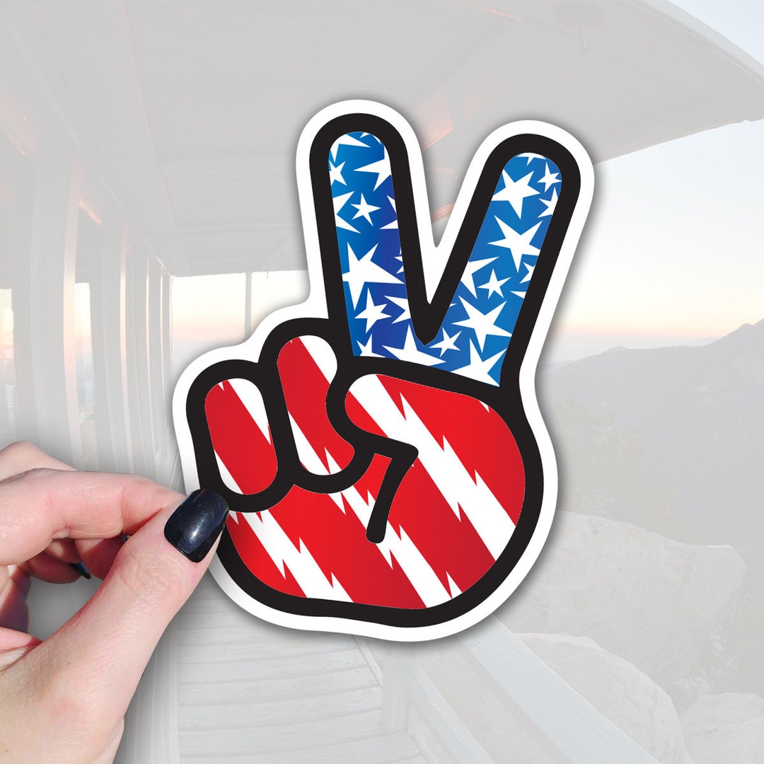 Patriotic Peace Fingers Sticker: American Flag Design, 3.5x2in ...
