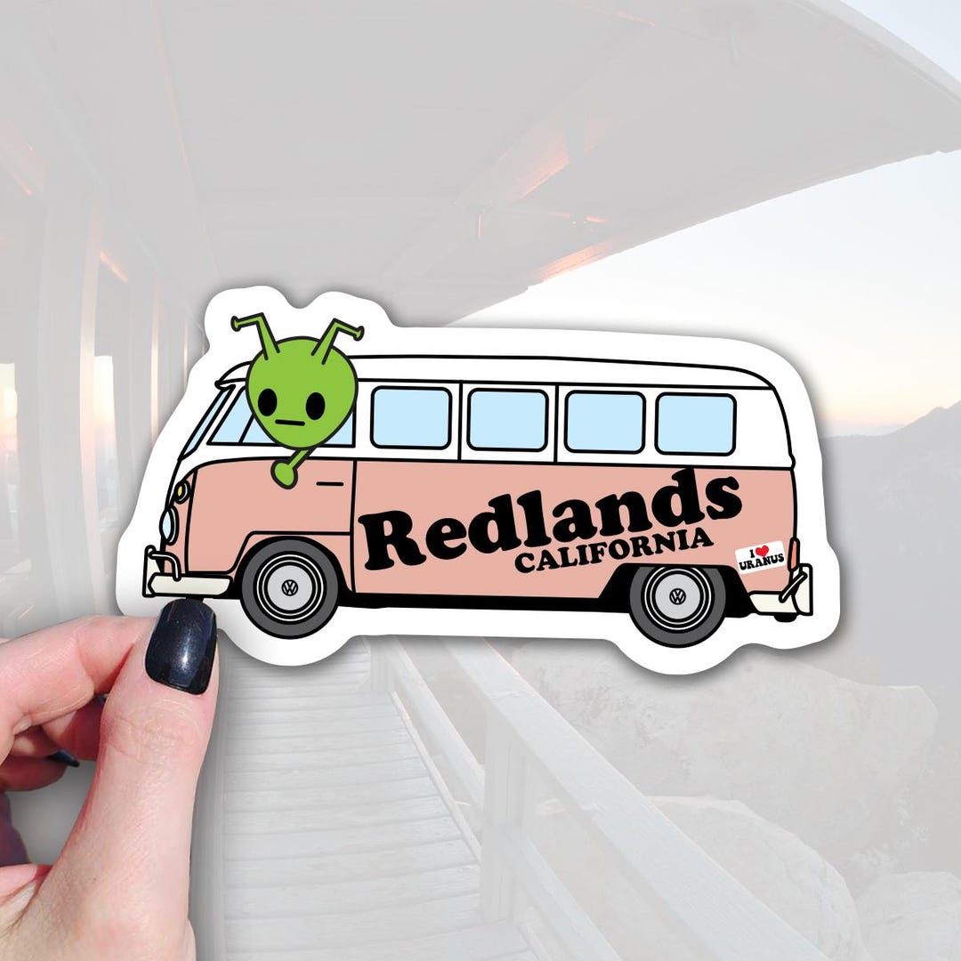 Redlands CA, Alien Bus Vinyl Sticker Perfect for Laptop, Tumbler, Car ...