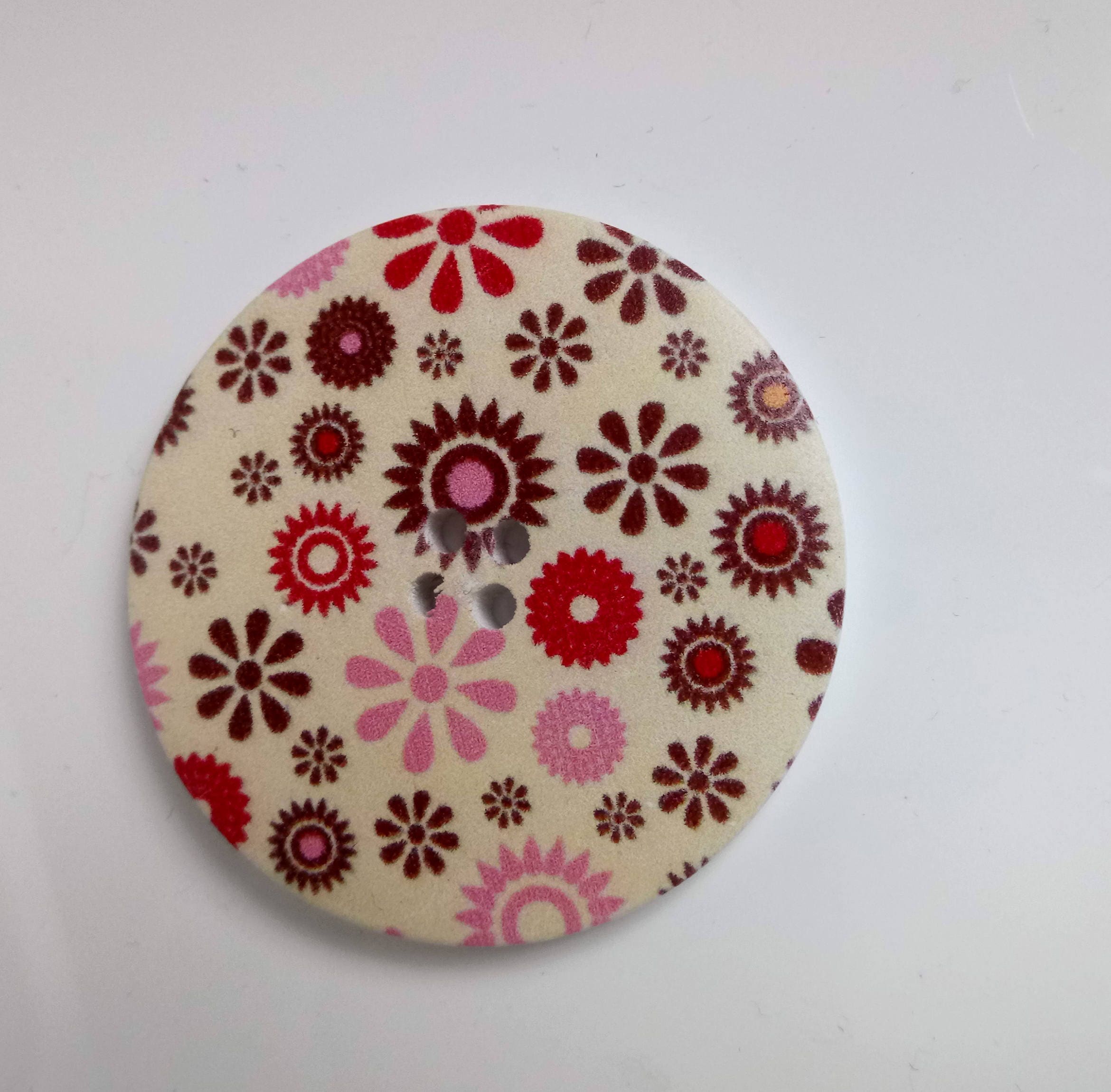 Large 4-hole Button Cream Background Buttons With Flower - Etsy