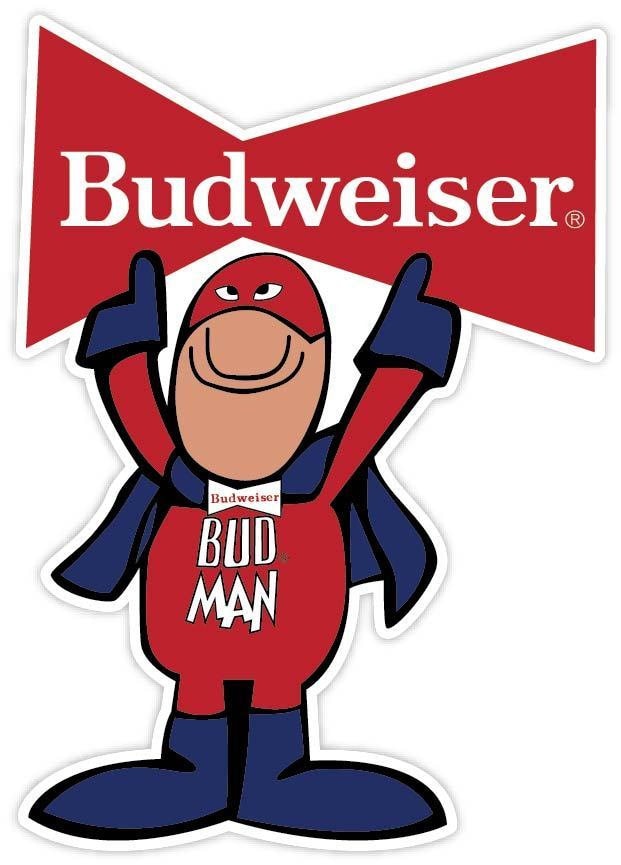 Bud Man Budman Budweiser "sizes" Beer Vinyl Sticker Decal Retro Vintage ...