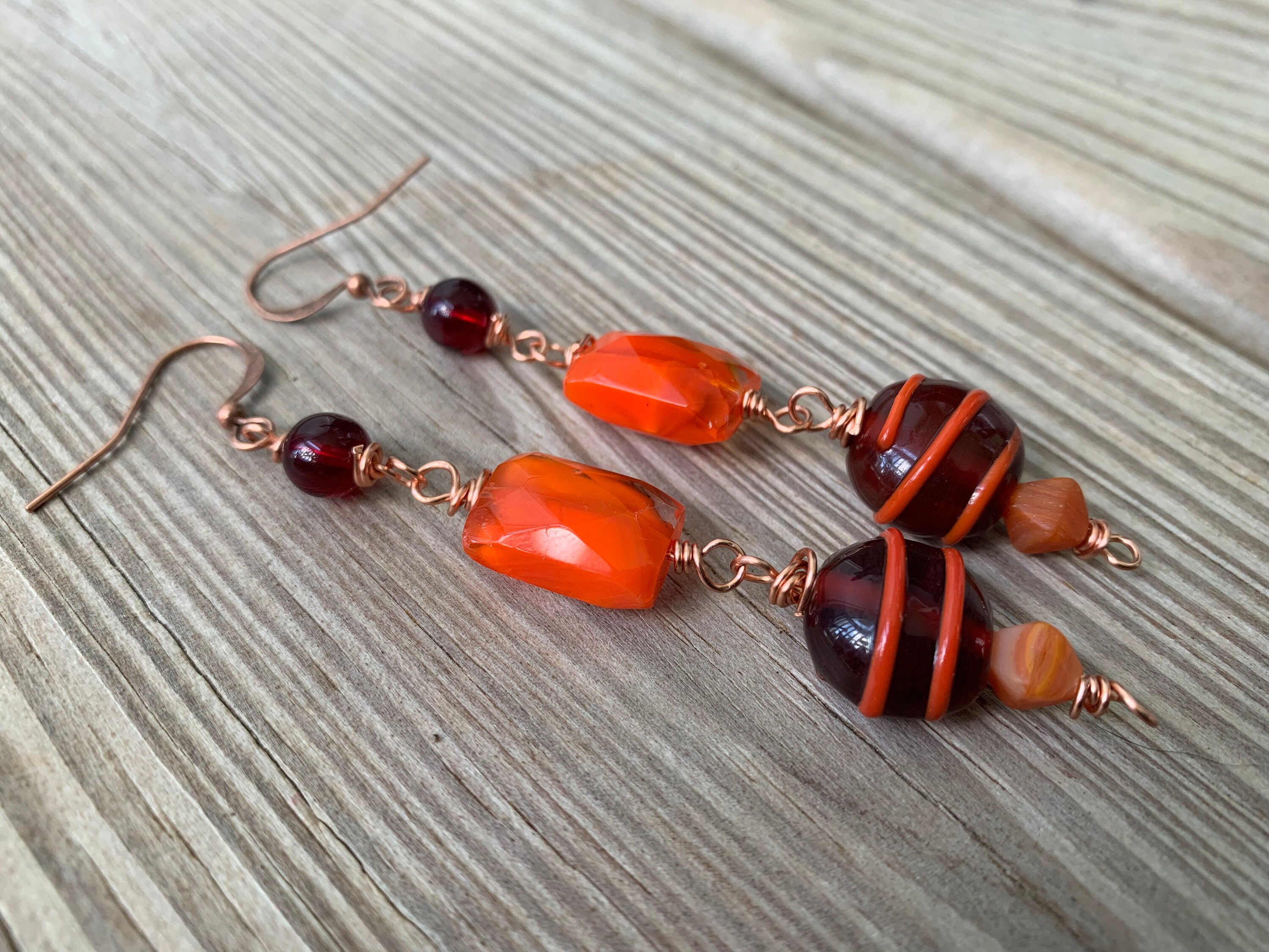 Bright Orange Beaded Earrings, Vibrant Red and Orange Beaded Earrings ...